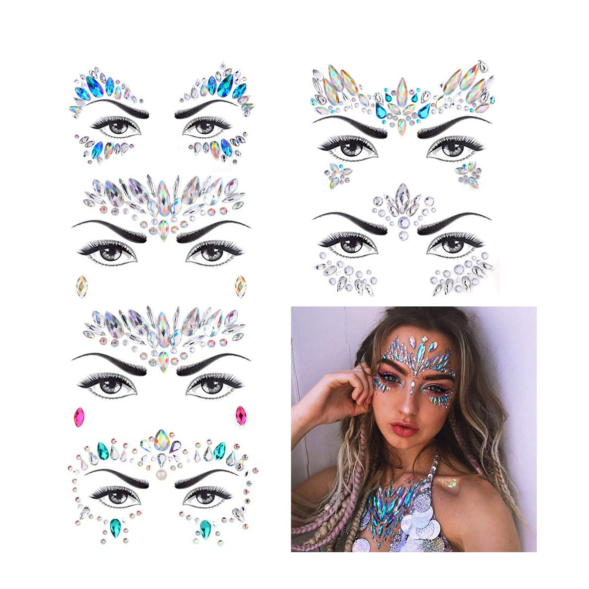 Custom Women Face Glitter Rhinestone Crystals Face Jewels Stickers Eyes ...